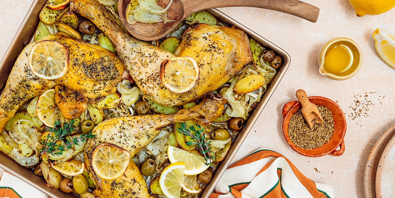 Poulet aux olives, fenouil, pommes de terre grenaille & citron - Yuka