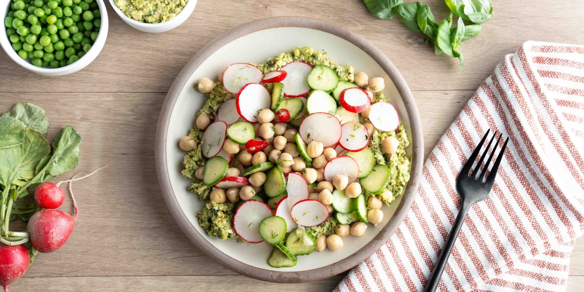 Radish & Cucumber Salad with Pea Pesto - Yuka
